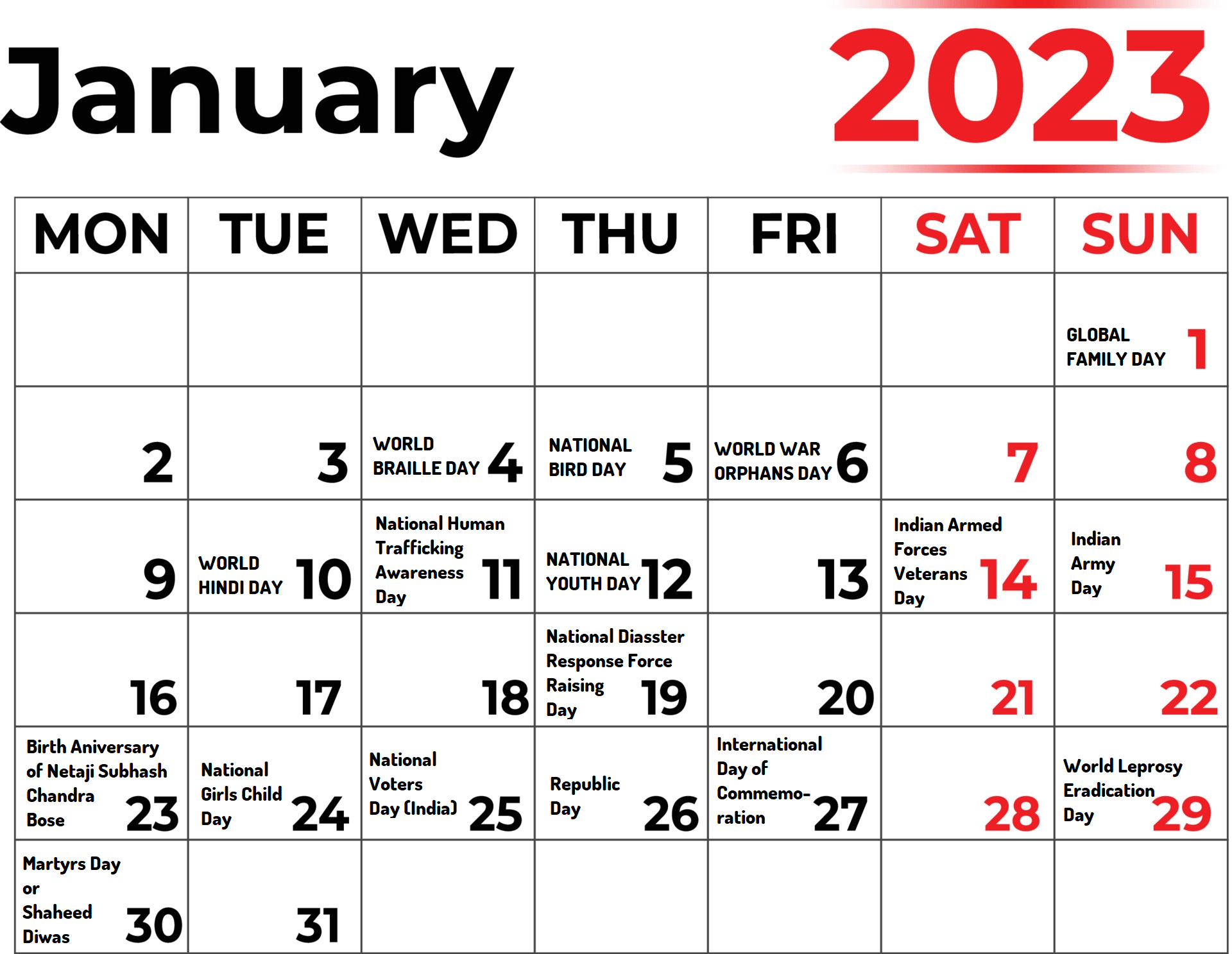 January Month Important Dates - eGyanvani
